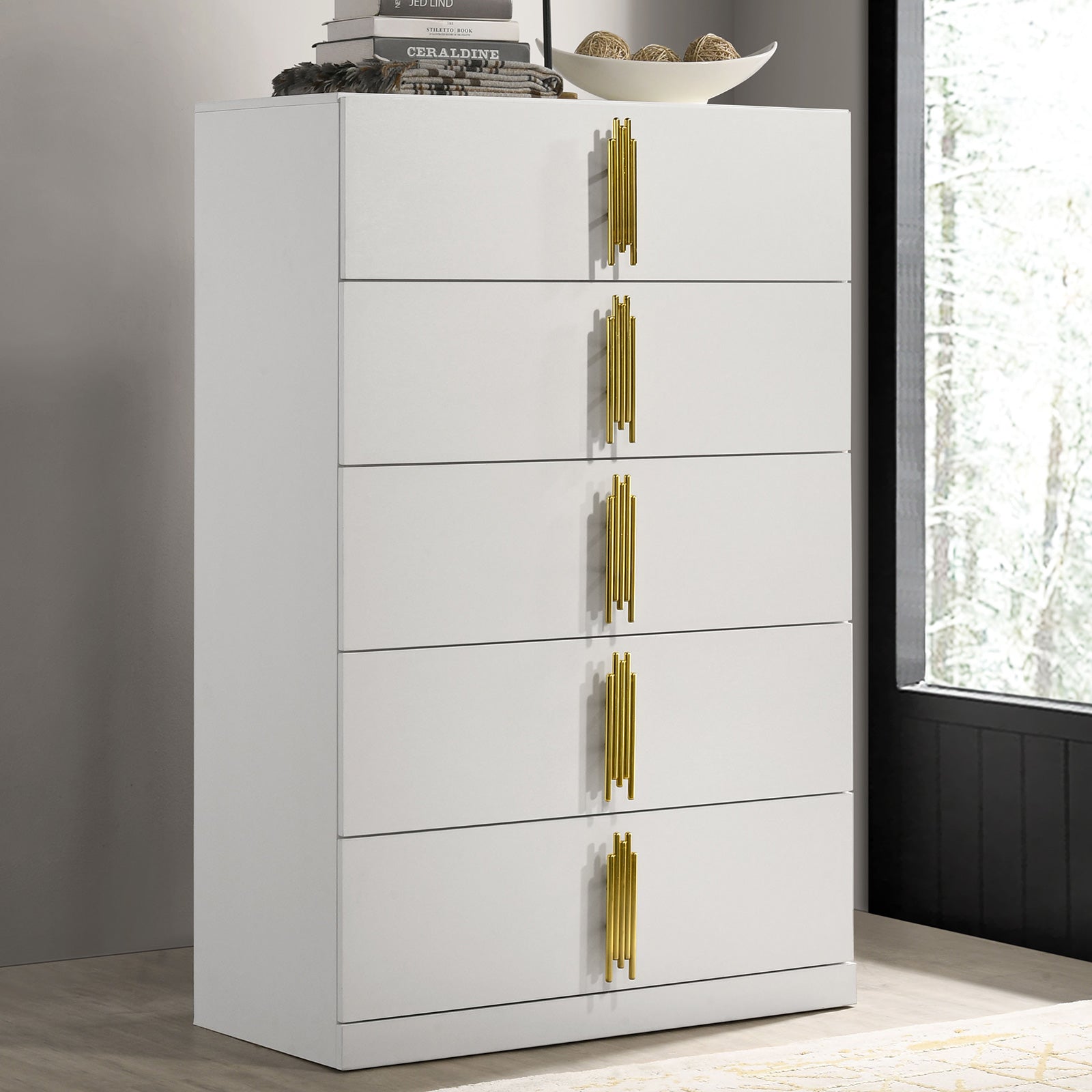 Basildon 5 Drawer White Chest FM7271WH-C – Bradley Home Funishings