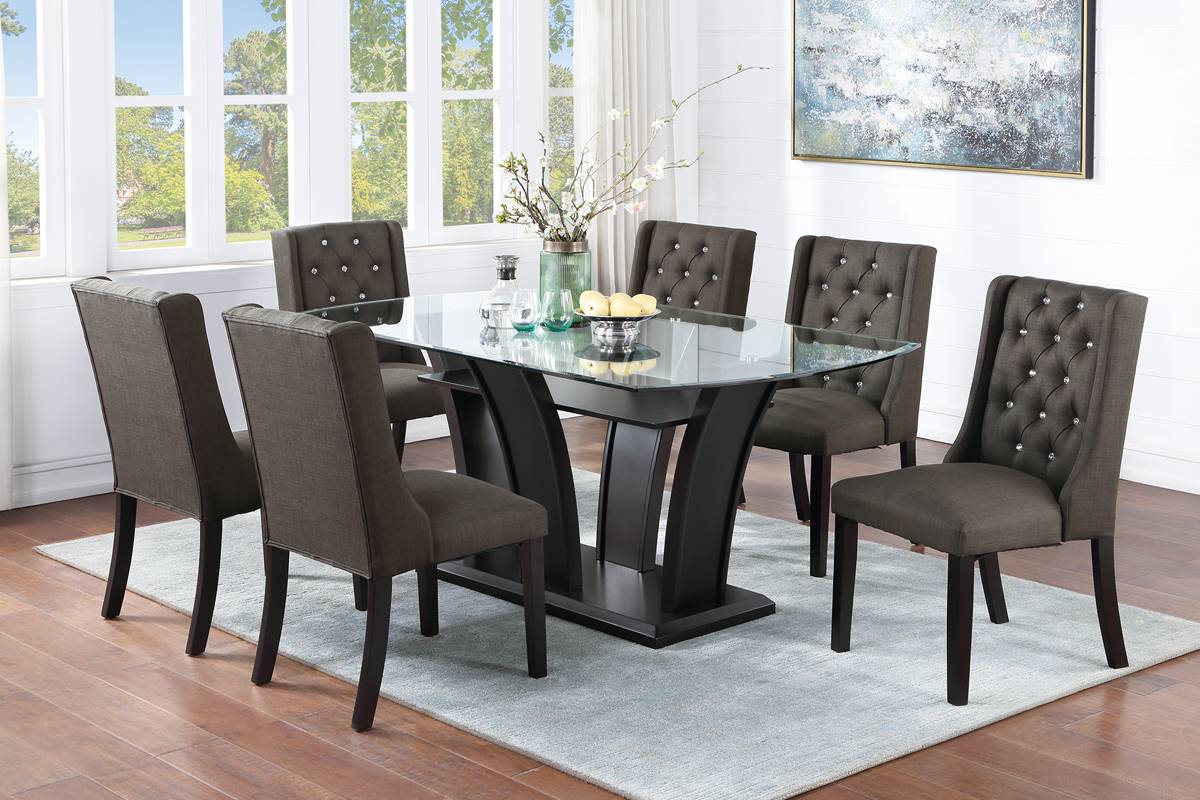 F2153 Poundex 7 Pc Dining Set - Brown Chairs – Bradley Home Funishings