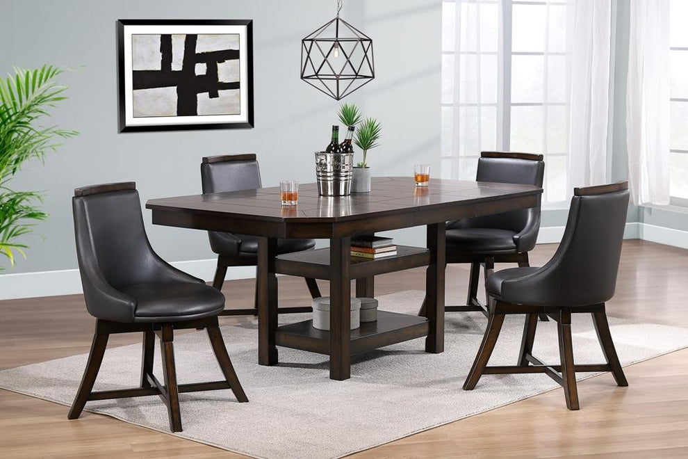 New Haven Dark Walnut Dining Set w/Swivel Chairs – Bradley Home Funishings