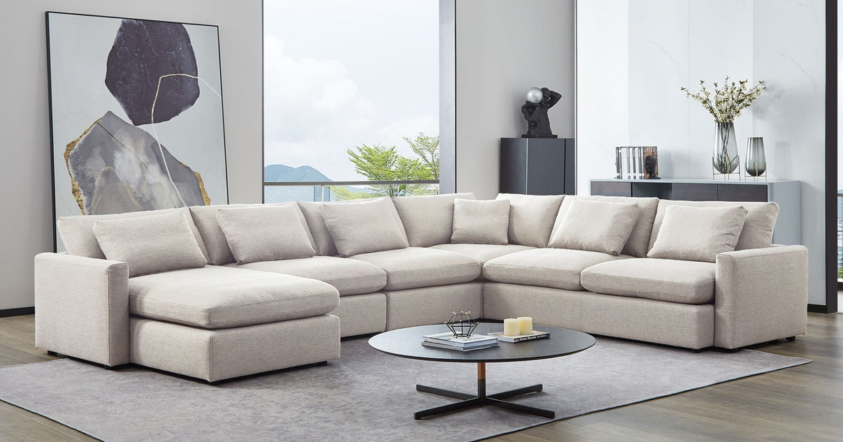 Arcadia Modular Feather Down Sectional - Cream Fabric - Diamond Sofa ...