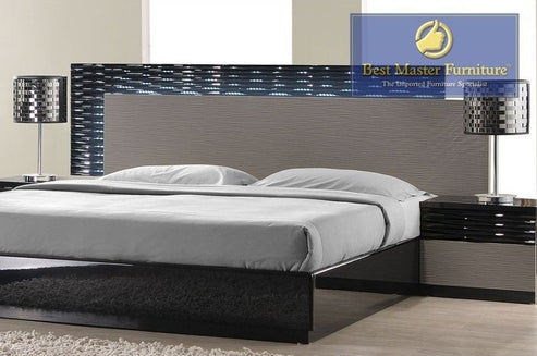 Best Master Furniture - Romania Bedroom Set Modern Black Lacquer Finish ...